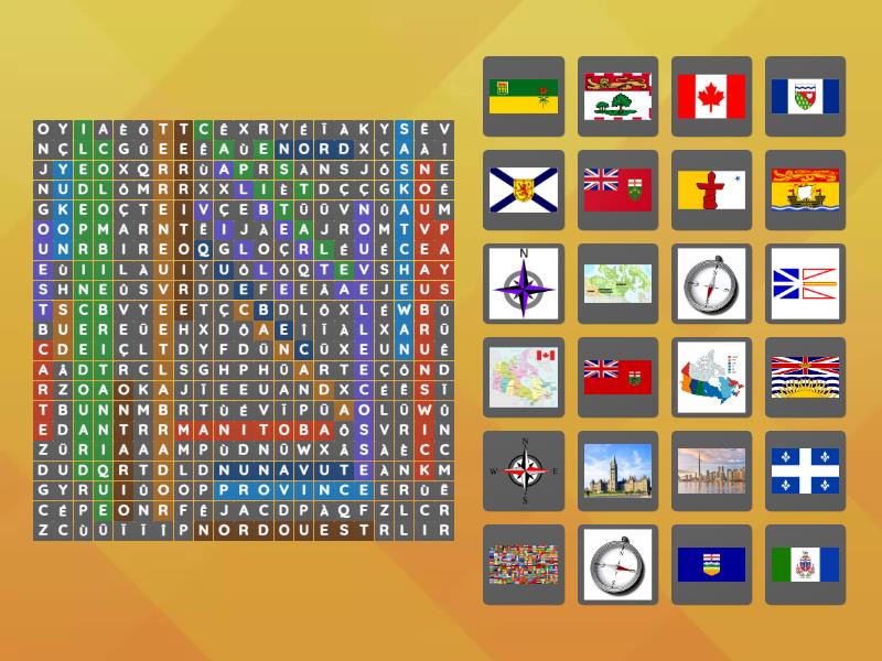 Les provinces et territoires du Canada - Wordsearch