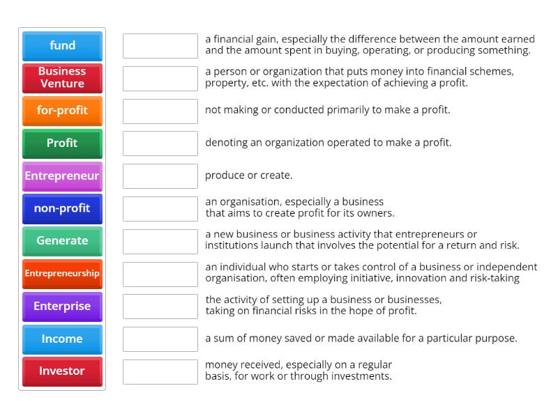 Entrepreneurship - Vocabulary - Match up