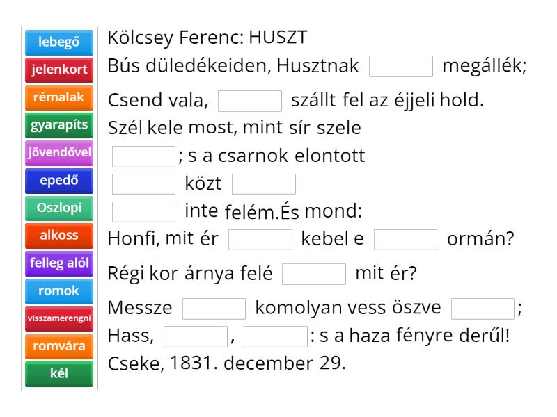 Kölcsey Ferenc: Huszt - Complete the sentence