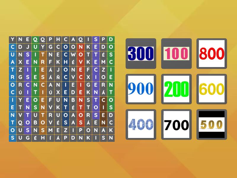 Números 100 al 900 - Sopa de letras