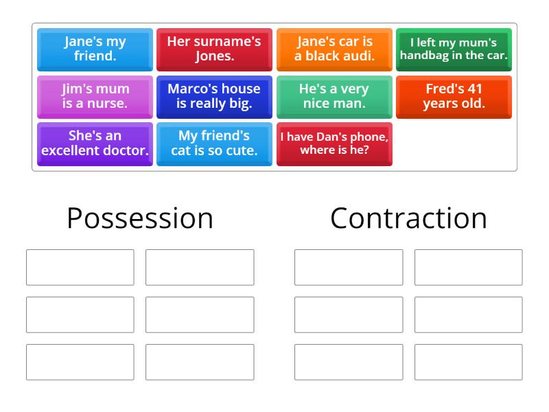 apostrophe 's' - contraction or possession - Group sort