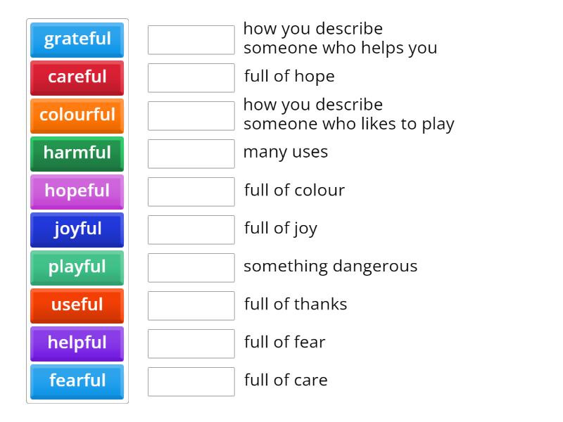 Spelling - Lesson 32 - suffix -ful - Match up