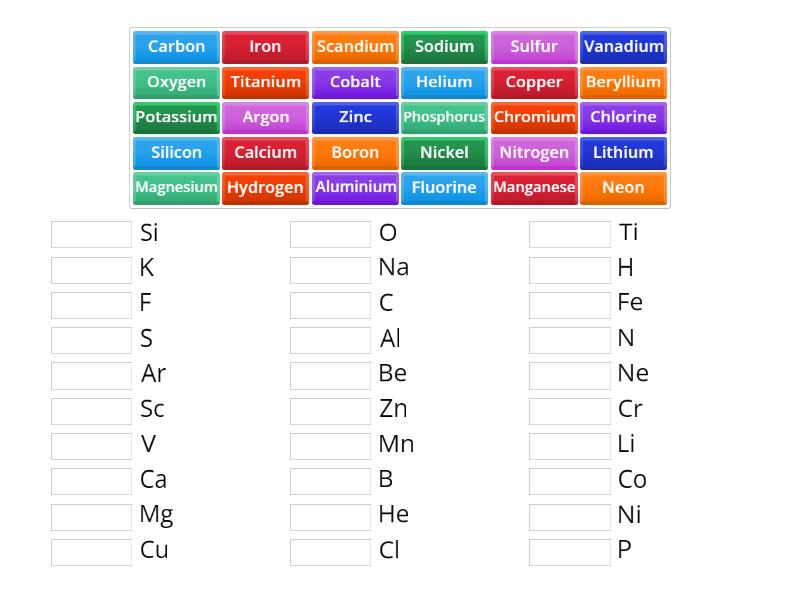 chemical elements - Match up