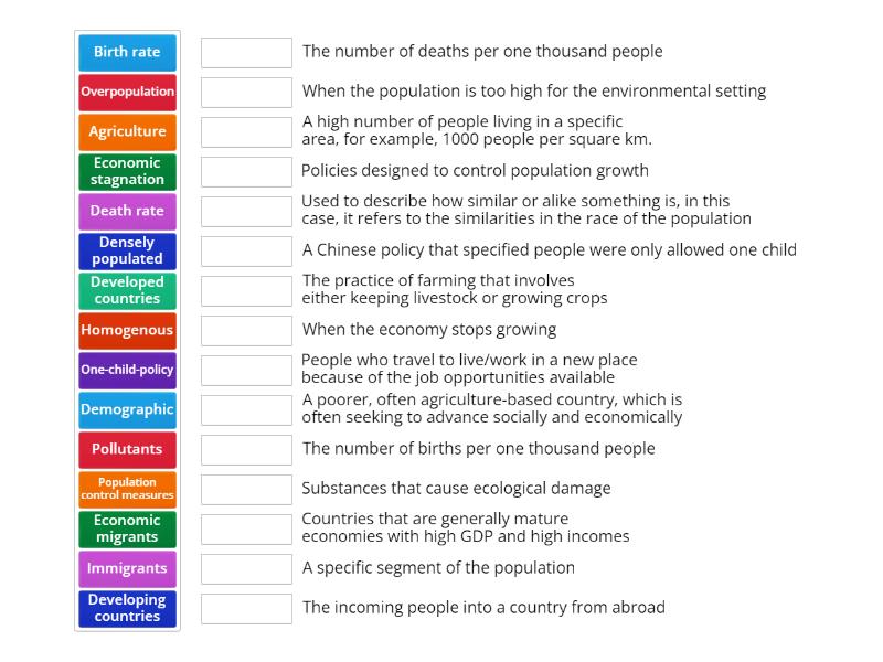 IELTS population Vocabulary - Match up