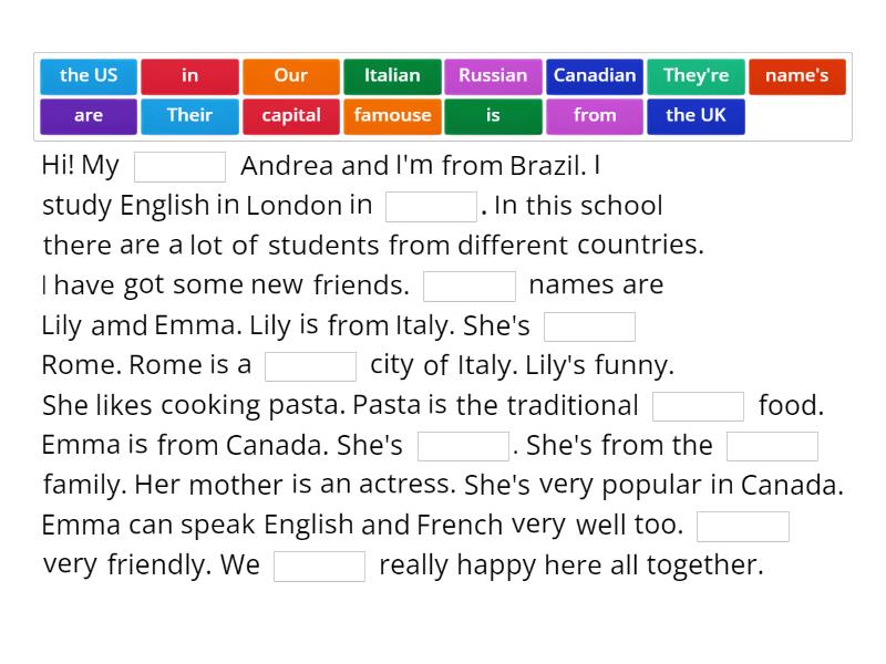 Identity Countries and nationalities Teens - Complete the sentence