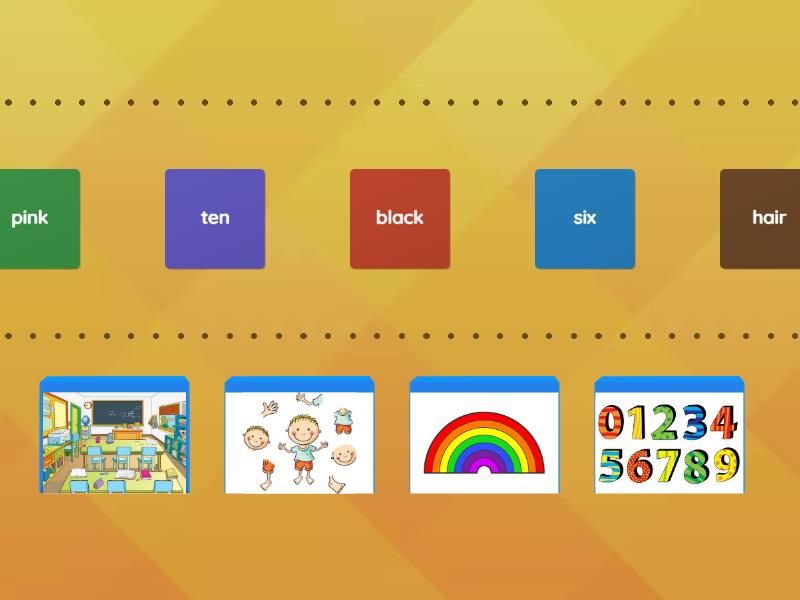 Classroom objects/Body parts/Colors/Numbers - Clasificación rápida