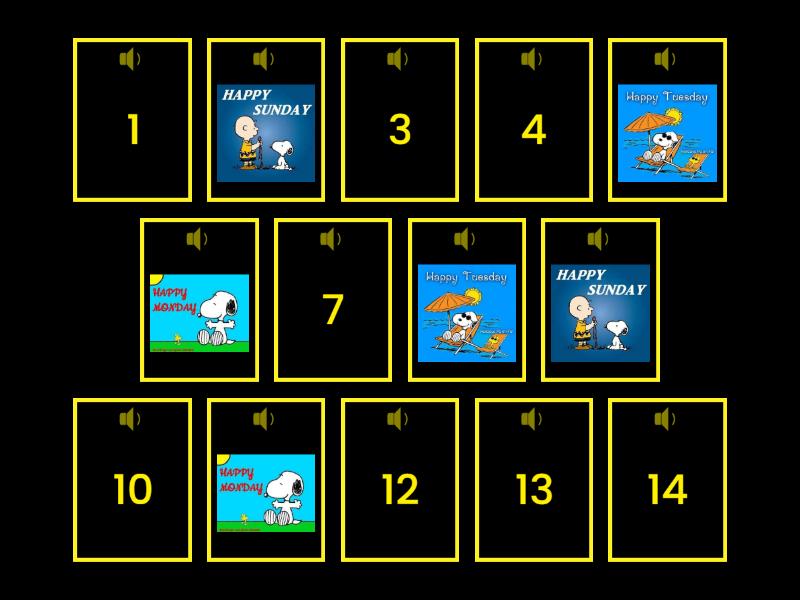 Days of the Week Matching Snoopy - Matching pairs