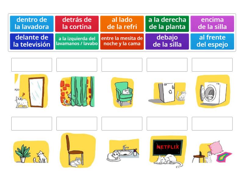 Preposiciones de lugar + gato 2 - จับคู่