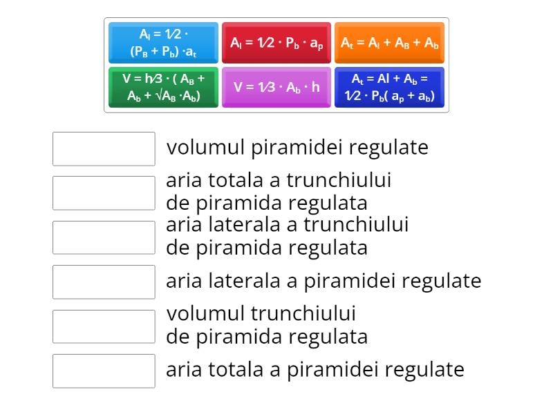formule ( piramida regulata, trunchiul de piramida regulata) - Match up