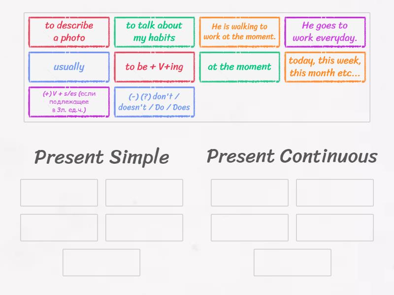 Remembering Present Simple & Present Continuous - Posortuj