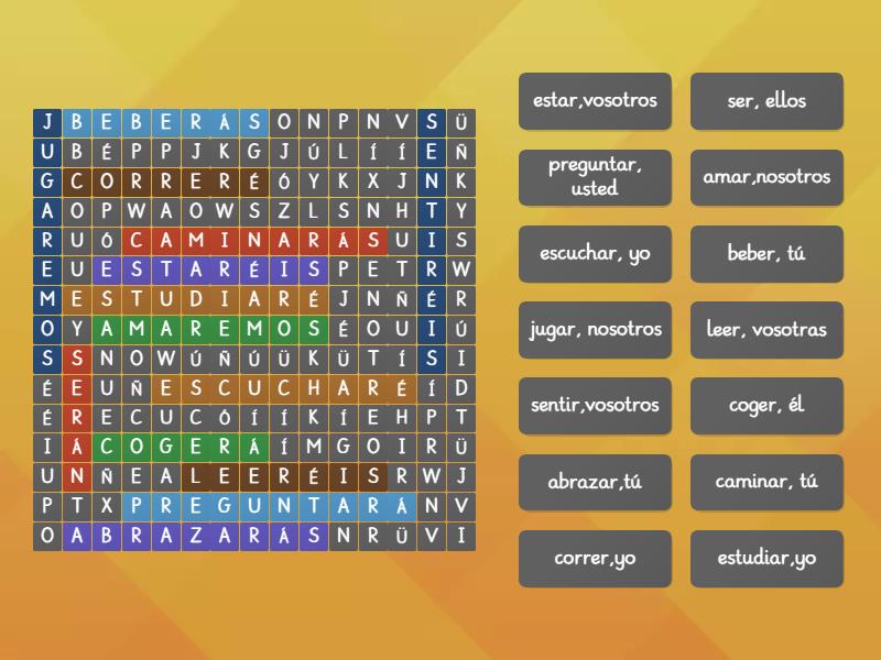 verbos en futuro simple - Sopa de letras
