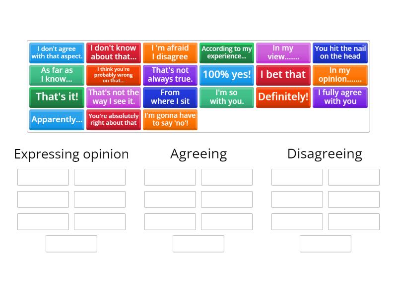 Expressing opinion: agreeing and disagreeing - Group sort