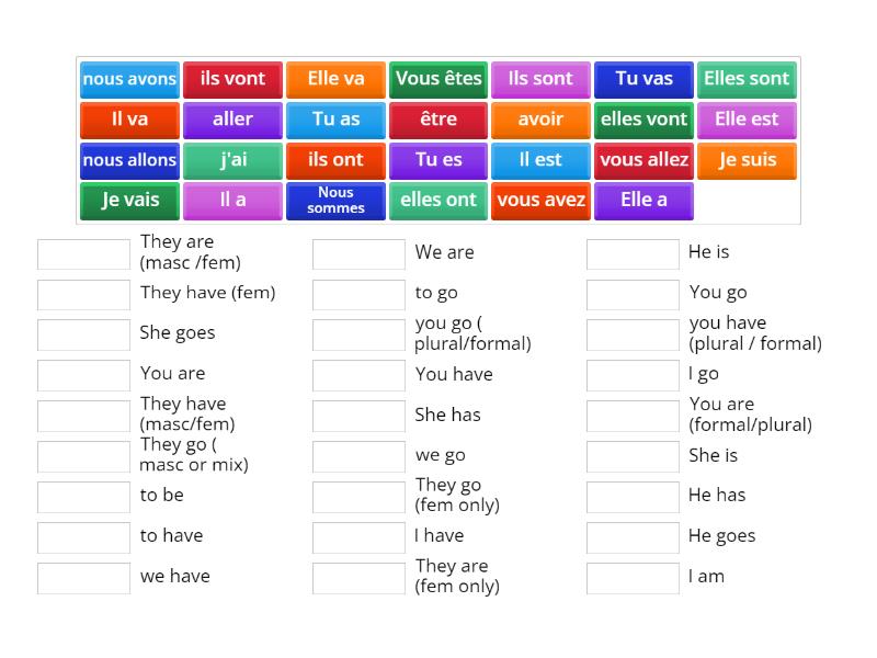 Keara les verbes avoir, être, aller et faire - Match up