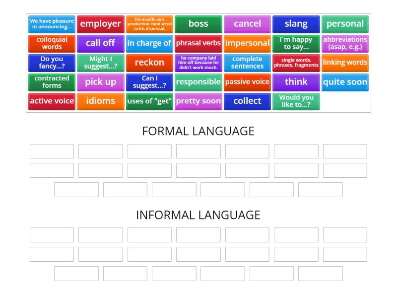 FORMAL X INFORMAL LANGUAGE - Group sort