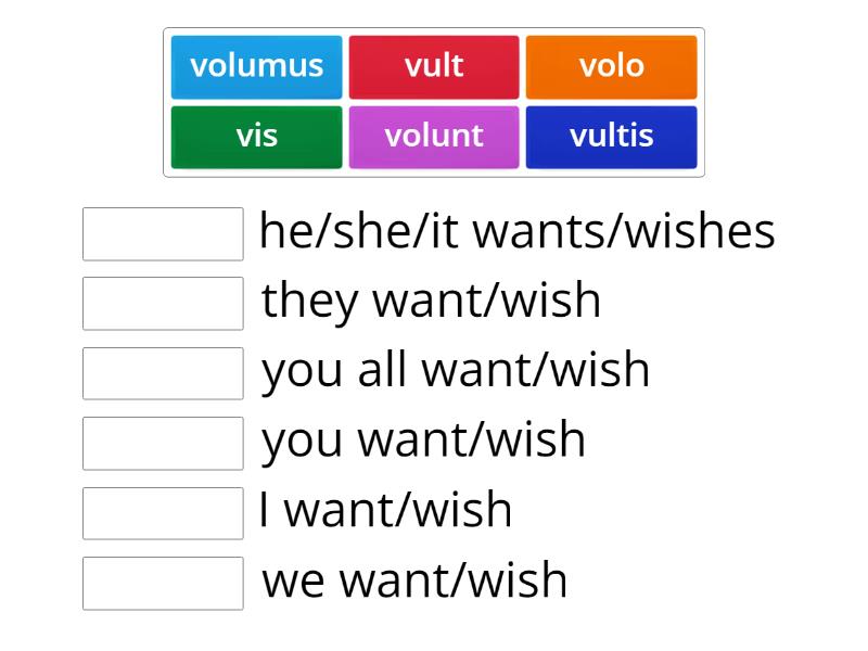 volo, velle, volui Present Tense Matching - Match up