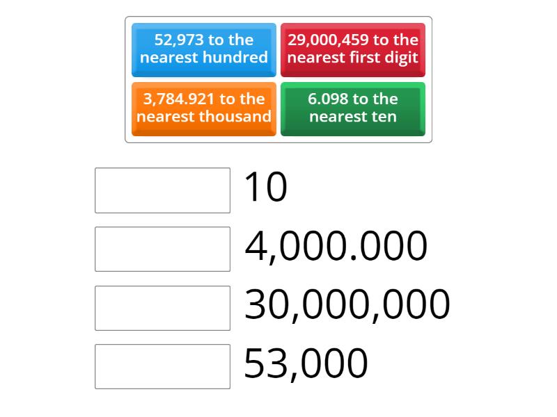 round whole number and decimal - Match up