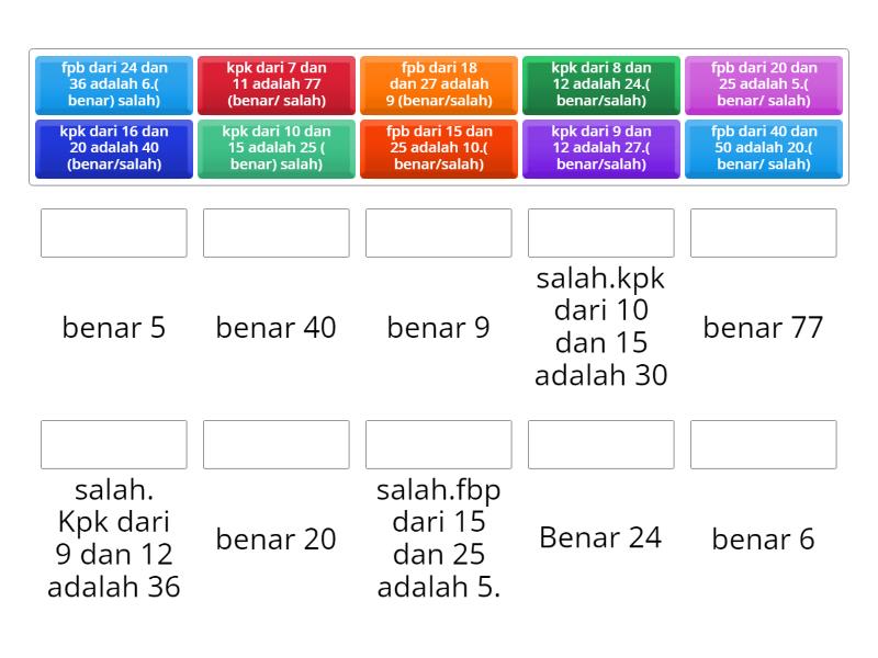 benar salah - Match up