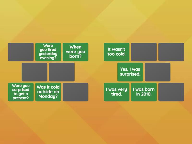 Was / were question/answer matching game - Matching pairs