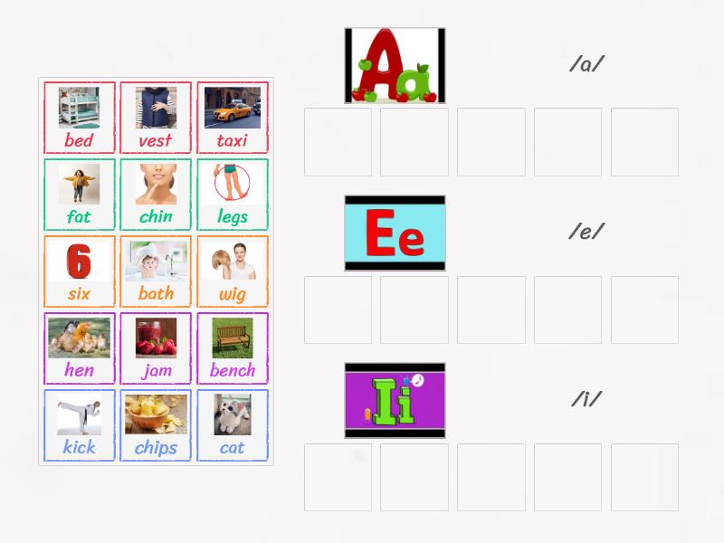 Short /a/, /e/, and /i/ Sounds - Ordenar por grupo