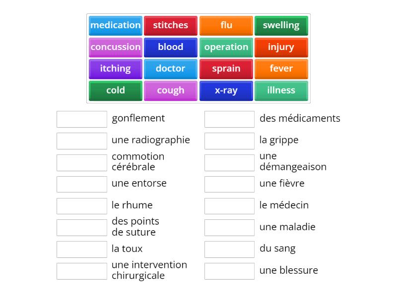 Vocabulaire Médical - Match up