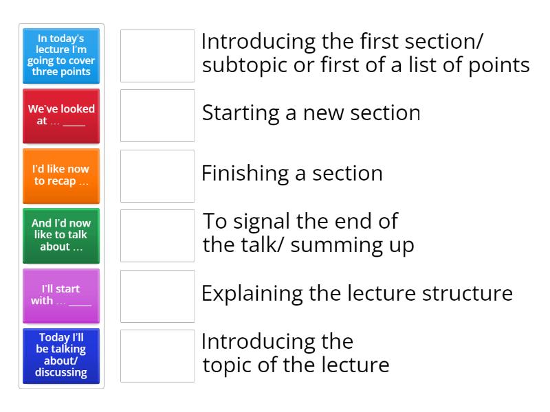Match the signposts and their purposes. (IELTS Listening) - Match up