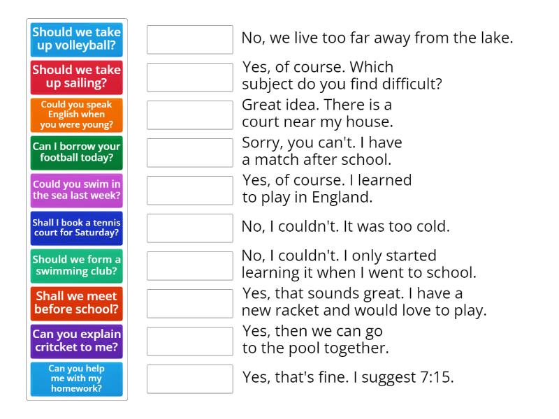 Modal verbs - questions & answers - Match up