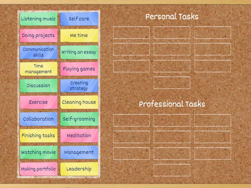 Personal vs Professional Tasks - Group sort