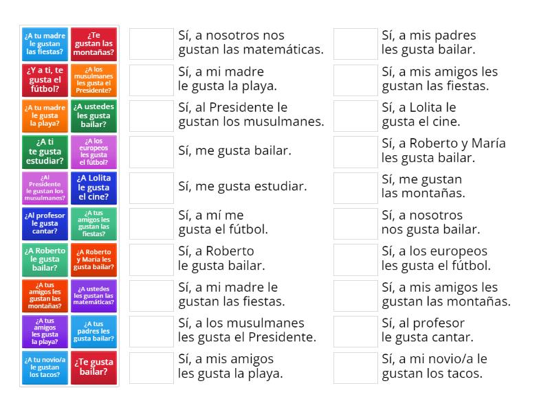 Verbo gustar. Preguntas y respuestas - Match up