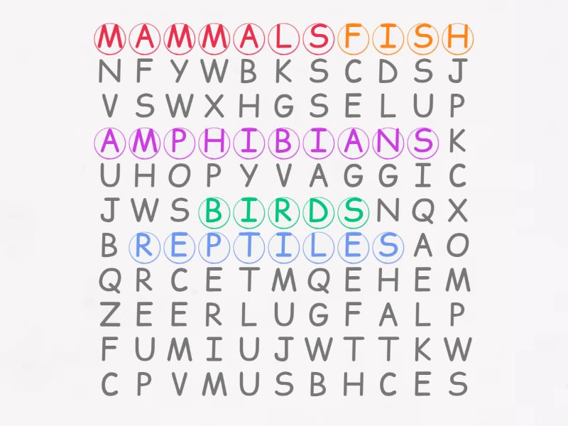 Classifying Vertebrates - Wordsearch