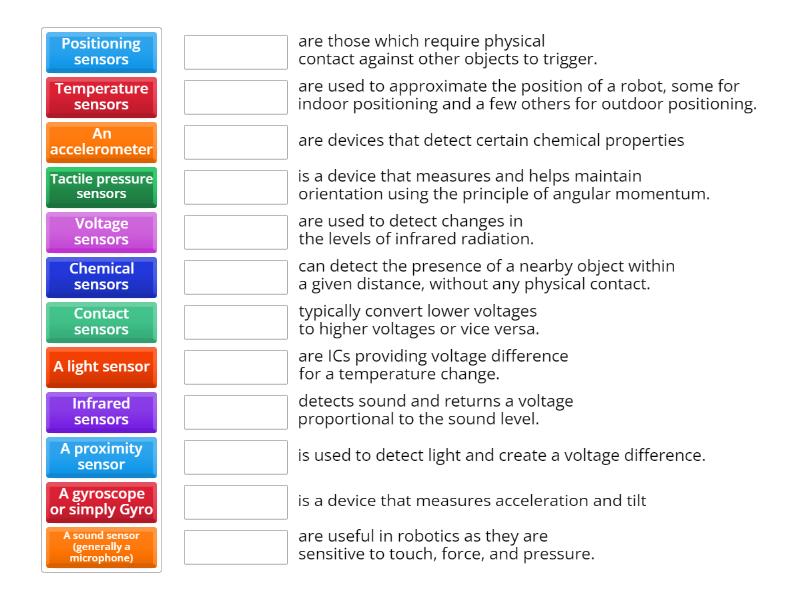 Types of Robot Sensors - Match up