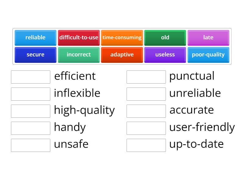 Describing services and systems - antonyms - Match up