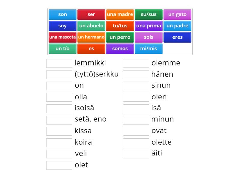 Cometa 1 unidad 3 ser ja perhesanat - Match up