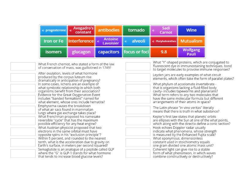 Directed Round 4 -Science - Match up