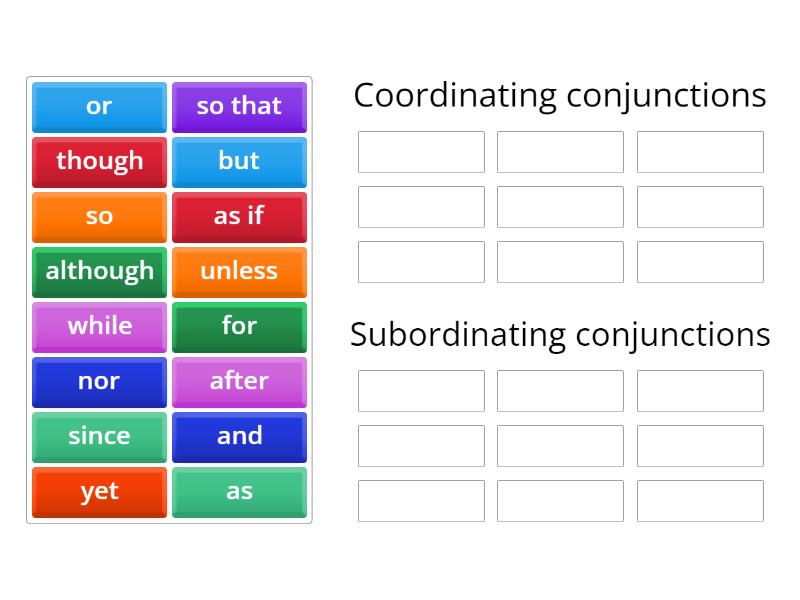 Coordinating / subordinating conjunctions - Group sort
