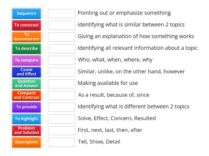 Text Structure Matching Practice - Match up