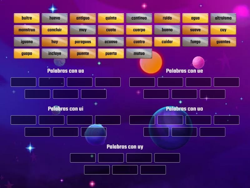 Diptongos con ua, ue, ui, uo, uy - Group sort