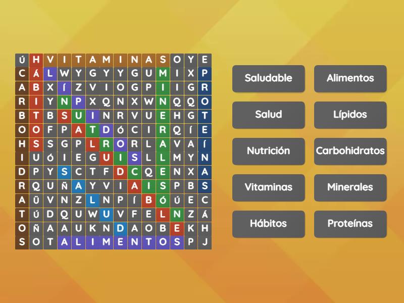 La nutrición - Sopa de letras