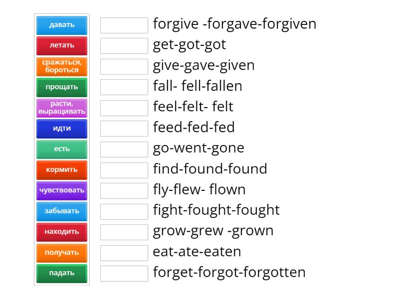 Irregular Verbs ( eat - grow) - Match up