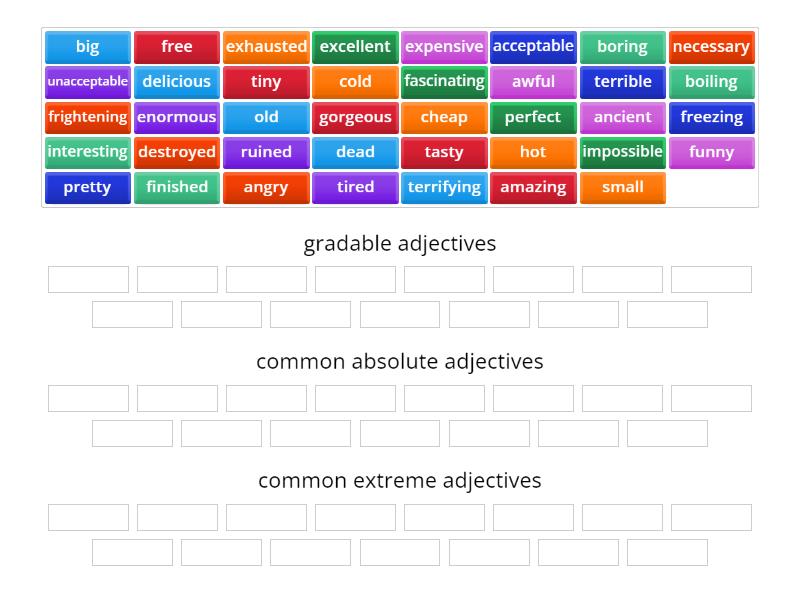 Gradable and non-gradable adjective Grouping activity - Group sort