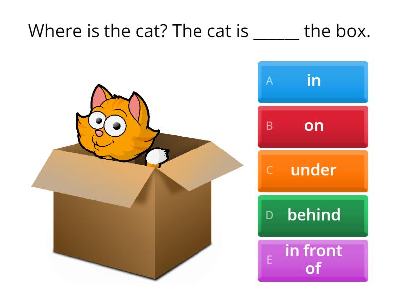 Prepositions (in, on, under, behind, in front of) - Quiz