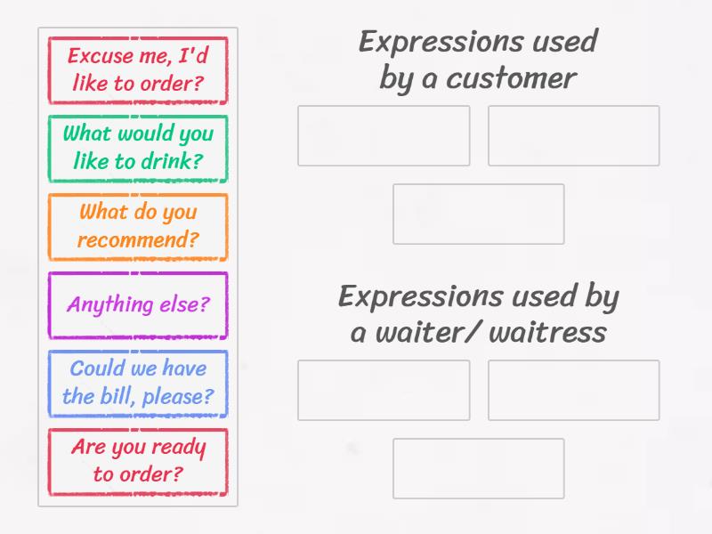 Classify the expressions into (Expressions used by a customer or by a ...
