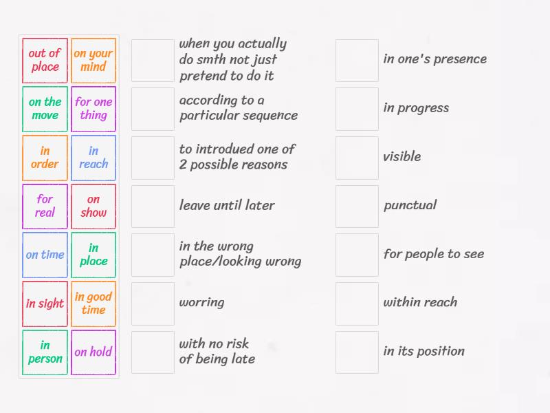 Gold B2 Unit 4 Prepositional phrases - Match up