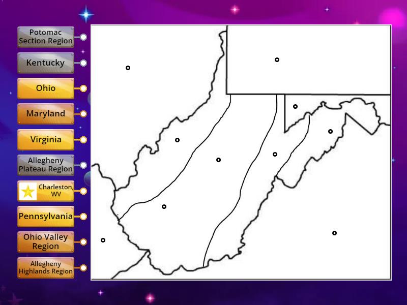 West Virginia Surrounding States and Geographic Regions Map - Labelled ...