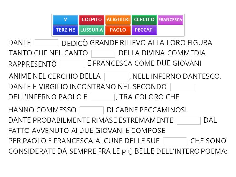 CANTO V: PAOLO E FRANCESCA - Complete the sentence