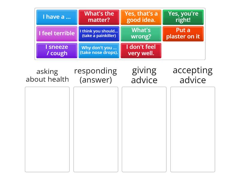 dialogue p.64 giving health advice - Group sort
