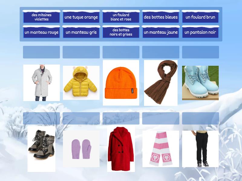 Winter clothing and colour adjectives - Match up