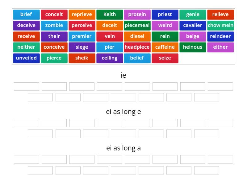 Word Sort- Sounds of ie and ei - Group sort