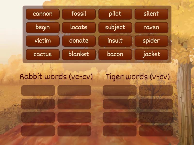 rrabbit and tiger word sort - Group sort