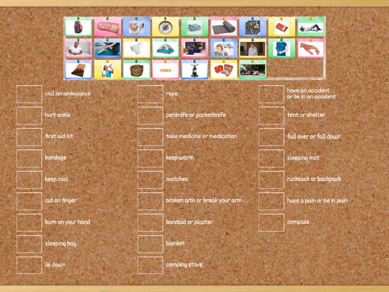 outdoor adventure vocabulary review - Une las parejas