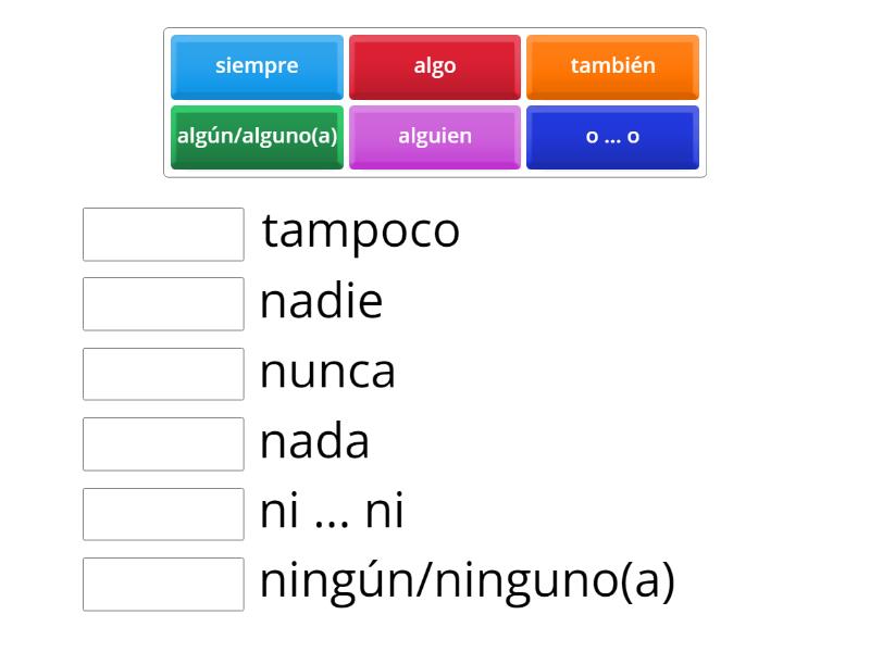 Palabras afirmativas y negativas - Une las parejas